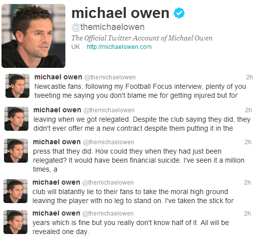 Michael Owen Accuses Newcastle United Of Lying to Fans During Twitter ...