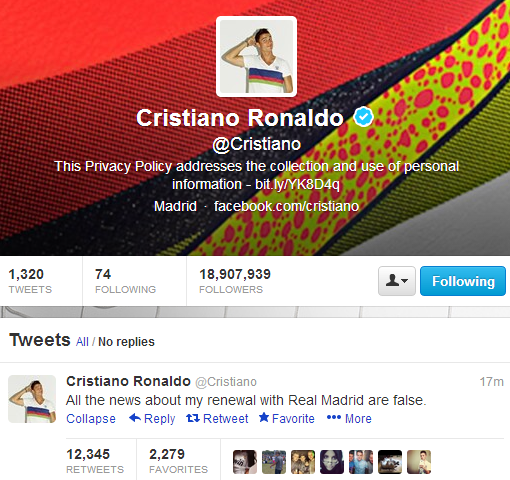 Cristiano Ronaldo Takes to Twitter to Deny Reports He's Signed a New ...
