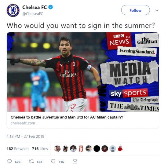 Chelsea Twitter account trolled over transfers
