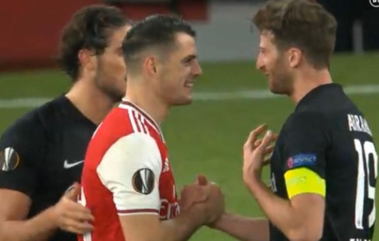 Granit Xhaka laughing after Arsenal 1-2 Eintracht Frankfurt