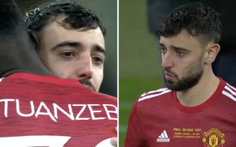 Video: Bruno Fernandes crying after Man United lose EL final