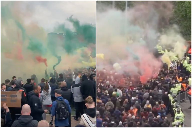 Video: Man United fans use smoke bombs outside Old Trafford