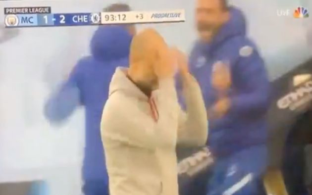 Video: Guardiola slaps bald head after Chelsea winner vs City