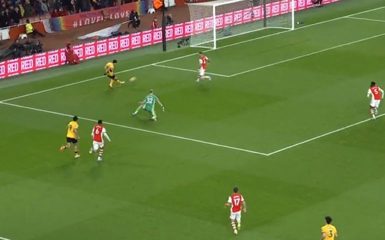 Wolves star Hwang scores from Gabriel and Ramsdale mix up