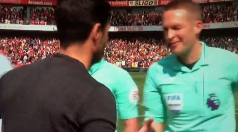 Craig Pawson caught winking at Arteta amidst VAR drama