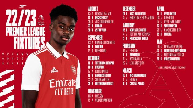 Arsenal's 2022/23 Premier League fixtures confirmed