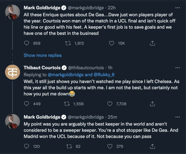 Mark Goldbridge and Thibaut Courtois caught up in Twitter spat