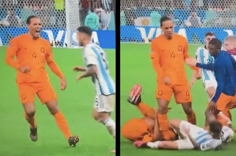 (Video) Virgil Van Dijk brutally shoves Argentina star to ground