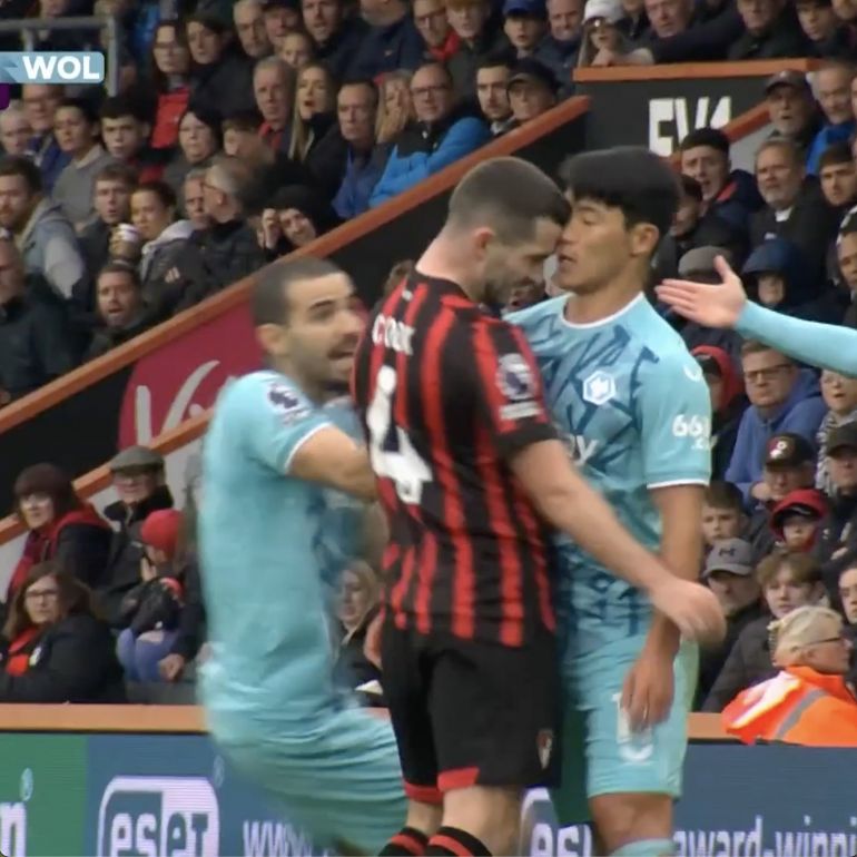 Video: Bournemouth's Lewis Cook sent off for headbutting Hwang Hee-Chan | CaughtOffside
