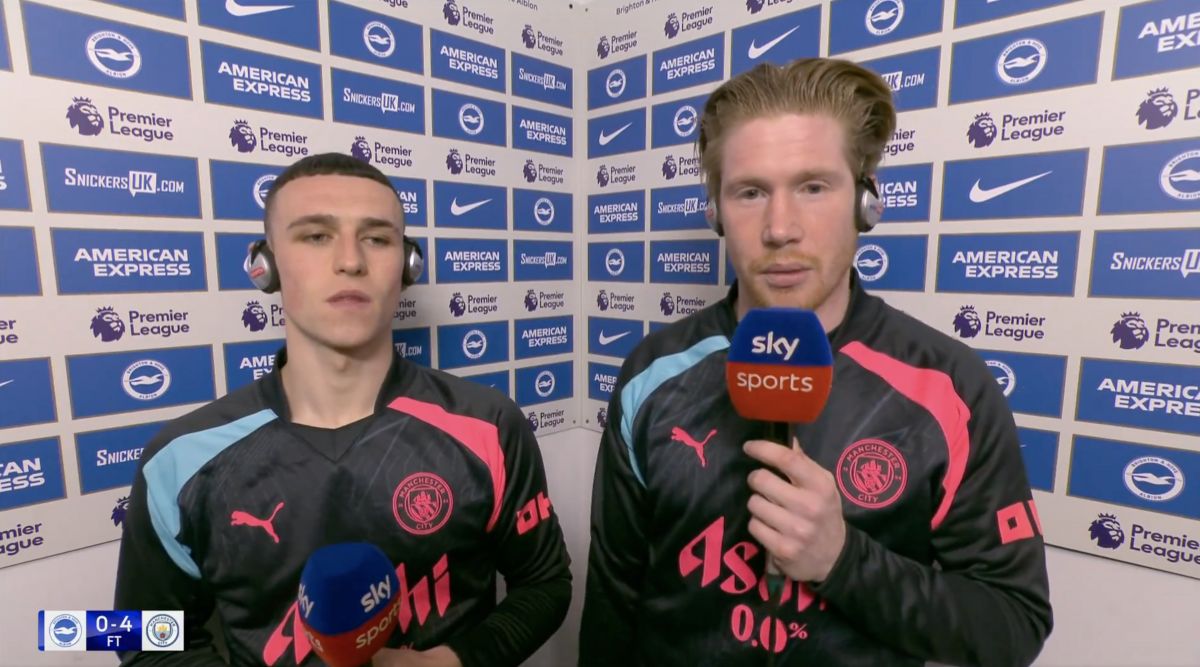 (Video) - Kevin De Bruyne and Phil Foden react to Brighton win | CaughtOffside