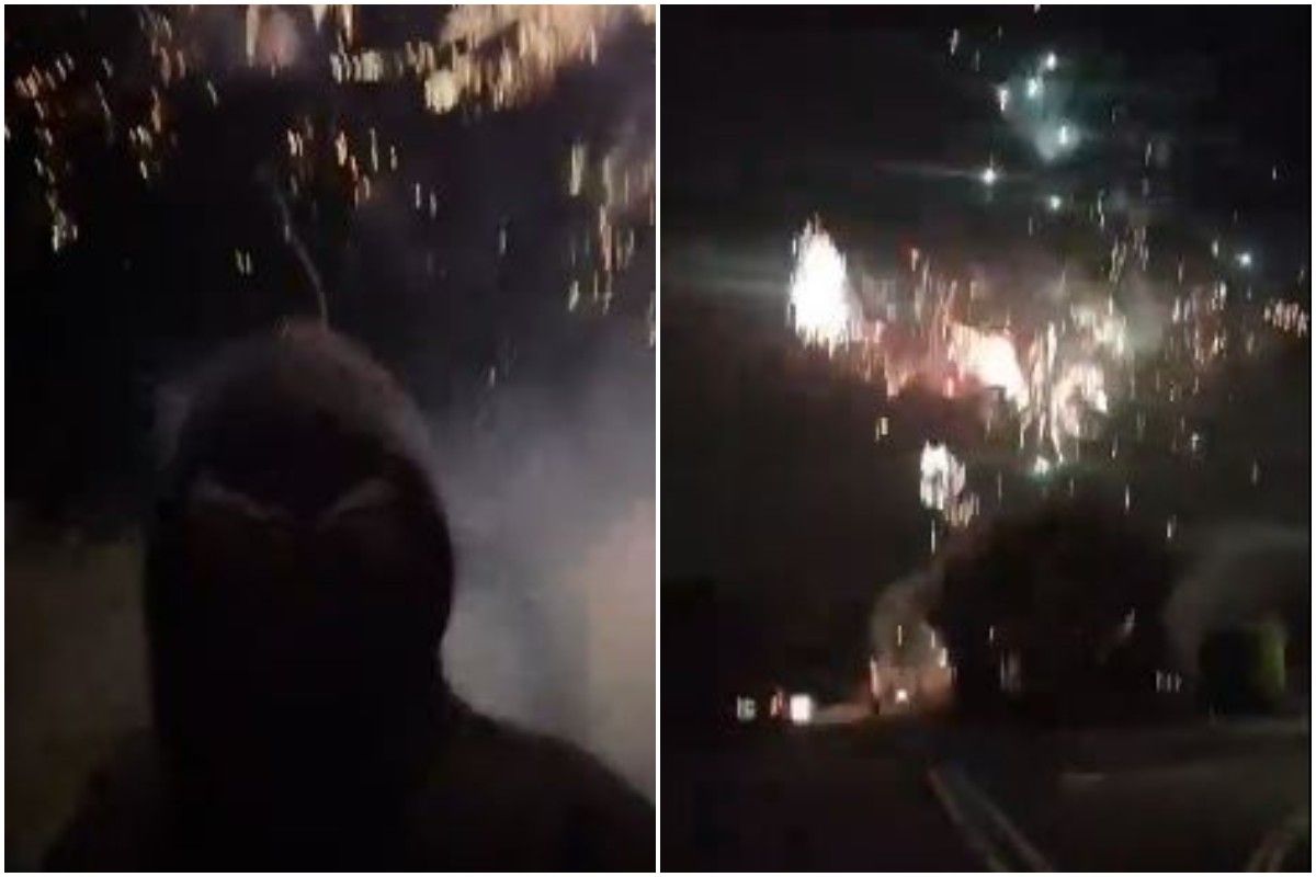 Arsenal fans set off fireworks at Man City team hotel