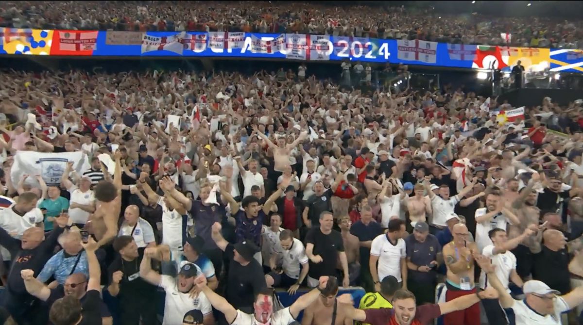 England fans and players serenade Ollie Watkins in full time celebrations
