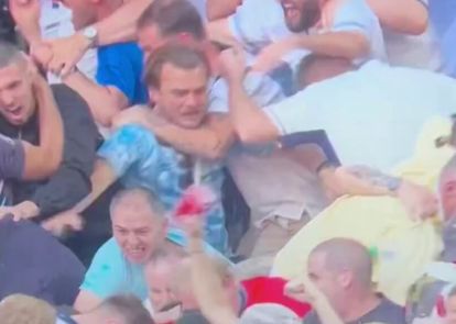 Celebration gone wrong! Viral clip shows England fan accidentally ...
