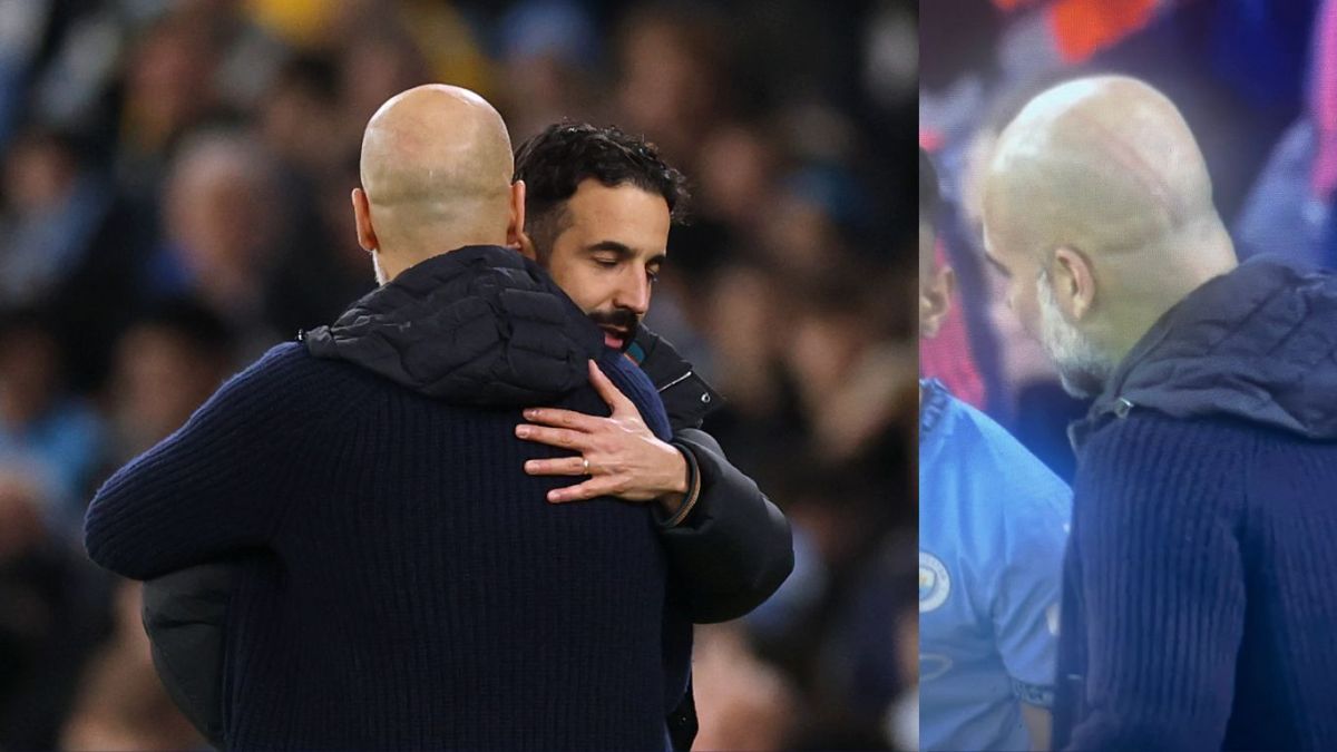 Pep Guardiola appears to scratch himself again after Manchester derby