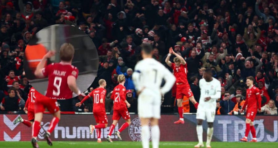 Rasmus Hojlund hits the Sui celebration in front of Cristiano Ronaldo