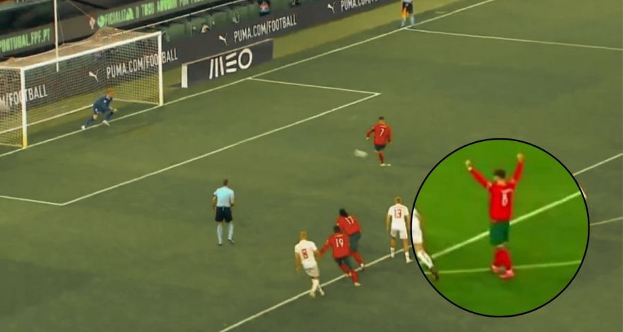 What Bruno Fernandes was seen doing during Ronaldo's penalty miss